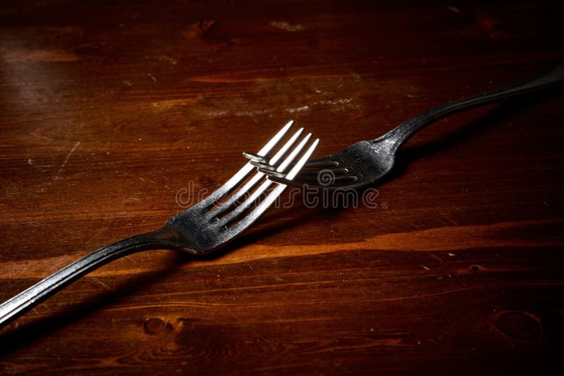 Old Used Cutlery on Dark Wooden Table Stock Image - Image of grained ...