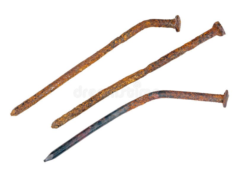 Old Used and Deformed Nails, Rusted and Oxidized Close-up, Isolated on ...