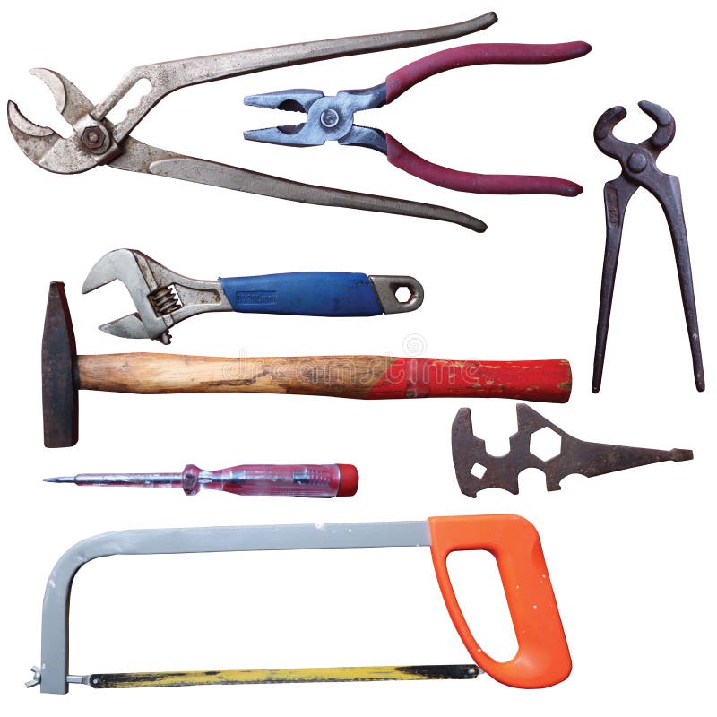 Old Used Hand Working Tools Collection Isolated on White Stock Image ...