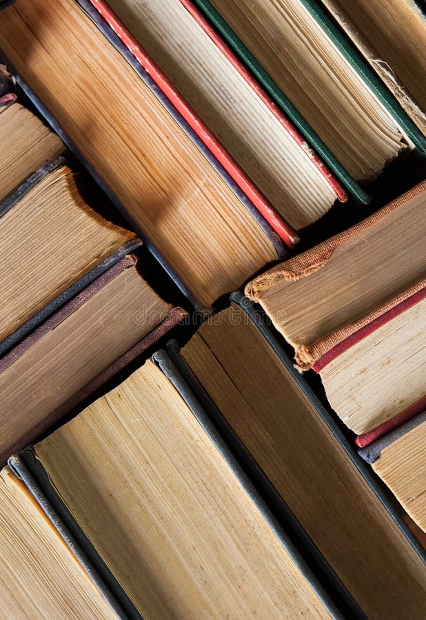 Old and Used Hardback Books or Text Books Seen from Above. Stock Photo ...