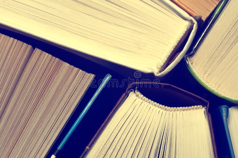 Old and Used Hardback Books or Text Books Seen from Above. Stock Image ...