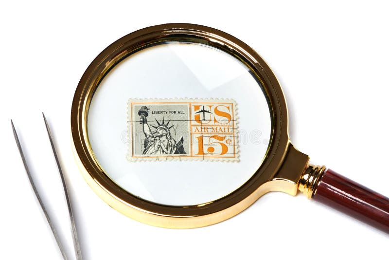 Old Used Postage Stamp and Magnifier Editorial Photo - Image of post ...