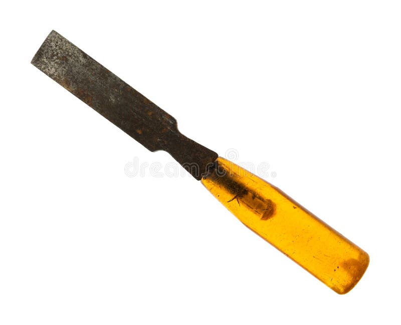 Old Used and Rusted Wood Chisel with a Translucent Handle on a White ...