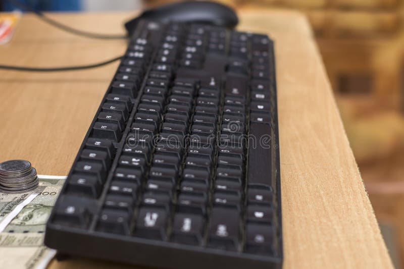 A Old Useful Black Keyboard with Mouse Stock Photo - Image of table ...