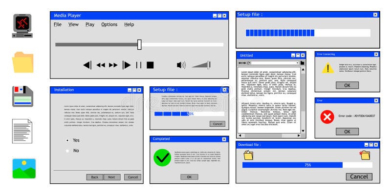 Retro Browser Windows and Error Message Popup. Mockup of Vintage Multi ... Retro Browser Windows and Error Message Popup. Mockup of Vintage Multi ...
