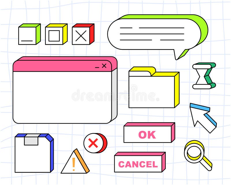 Old User Interface Windows, Retro Message Box with Buttons. Vaporwave ...