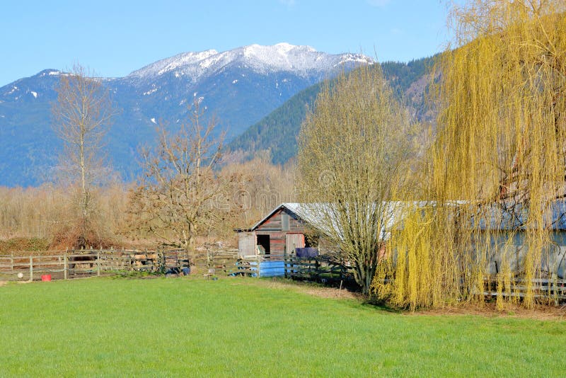Old Valley Pastureland and Mountain Range Stock Image - Image of wood ...