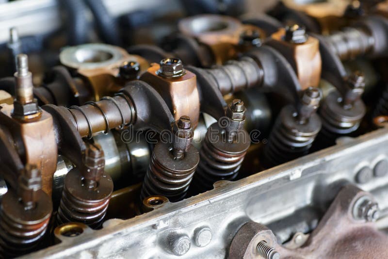Old Valve Single Camshaft on Engine. Stock Image - Image of maintenance ...