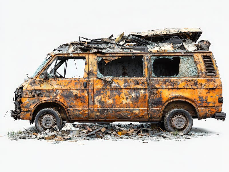 Old Van Abandoned in a Junkyard Surrounded by Piles of Scrap and ...