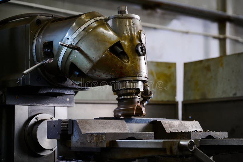 Old Vertical Milling Machine in Plant Workshop Closeup Stock Photo ...