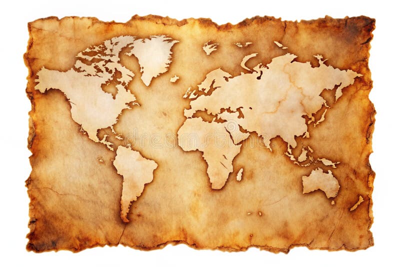 Old Vertical Paper or Map with Burnt and Curved Edges Isolated Stock ...