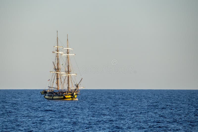 Old Vessel Sail Ship in Open Sea Stock Image - Image of closeup ...