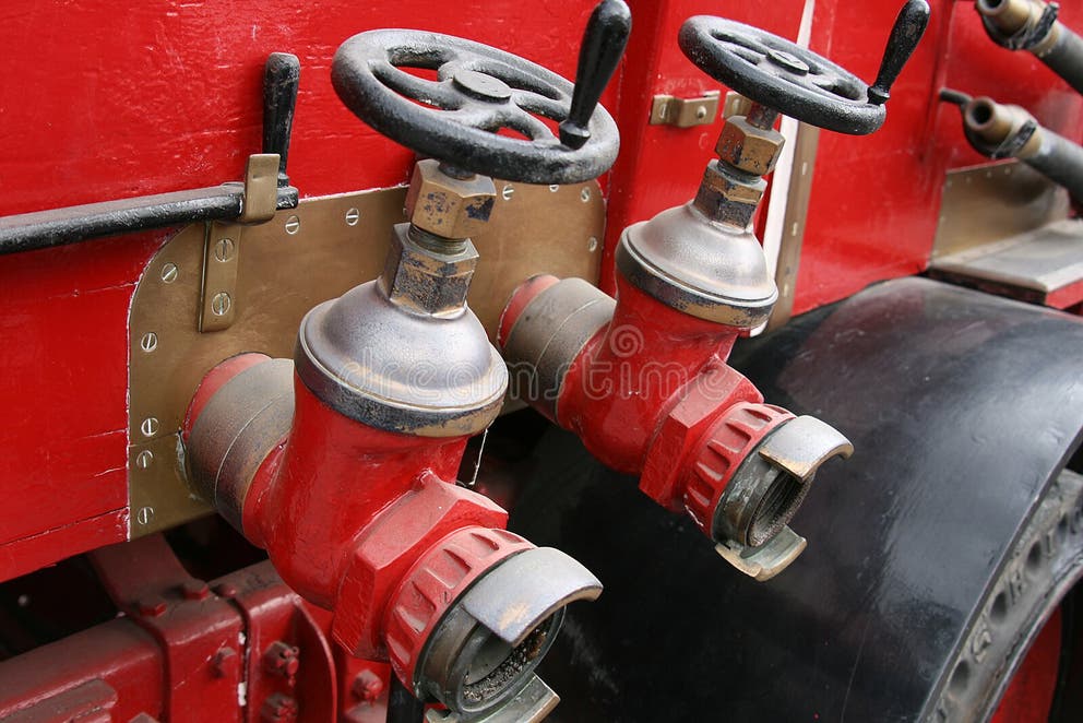 Old veteran fire car. stock photo. Image of engine, closeup - 4864080