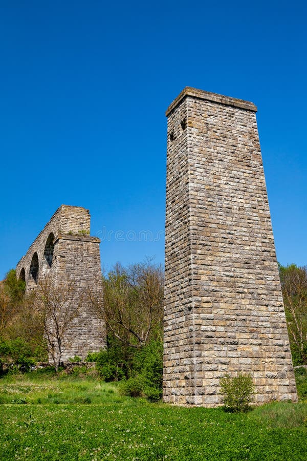 Old Viaduct. Unfinished Railway Bridge Made of Stone Stock Image ...