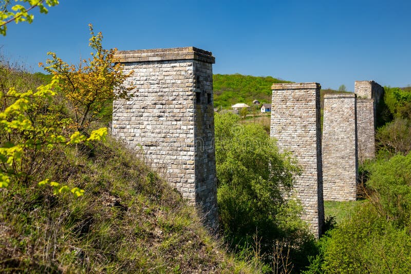 Old Viaduct. Unfinished Railway Bridge Made of Stone Stock Photo ...