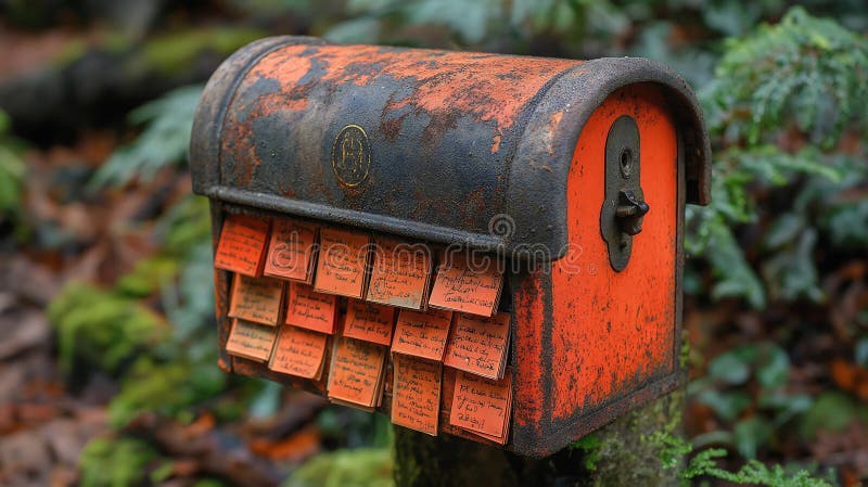 Mailbox Resting in a Lush Green Forest Surrounded by Foliage with Notes ...