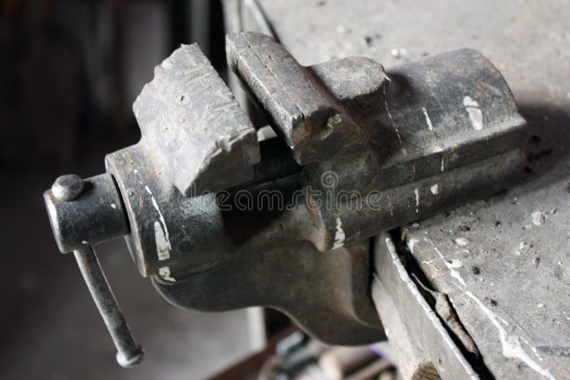 Old Vice on the Workbench in the Workshop Stock Image - Image of clamp ...