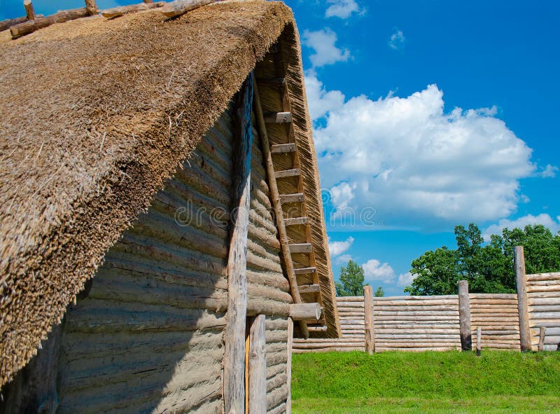 The Old Village. Building Under a Reed Roof Stock Image - Image of ...