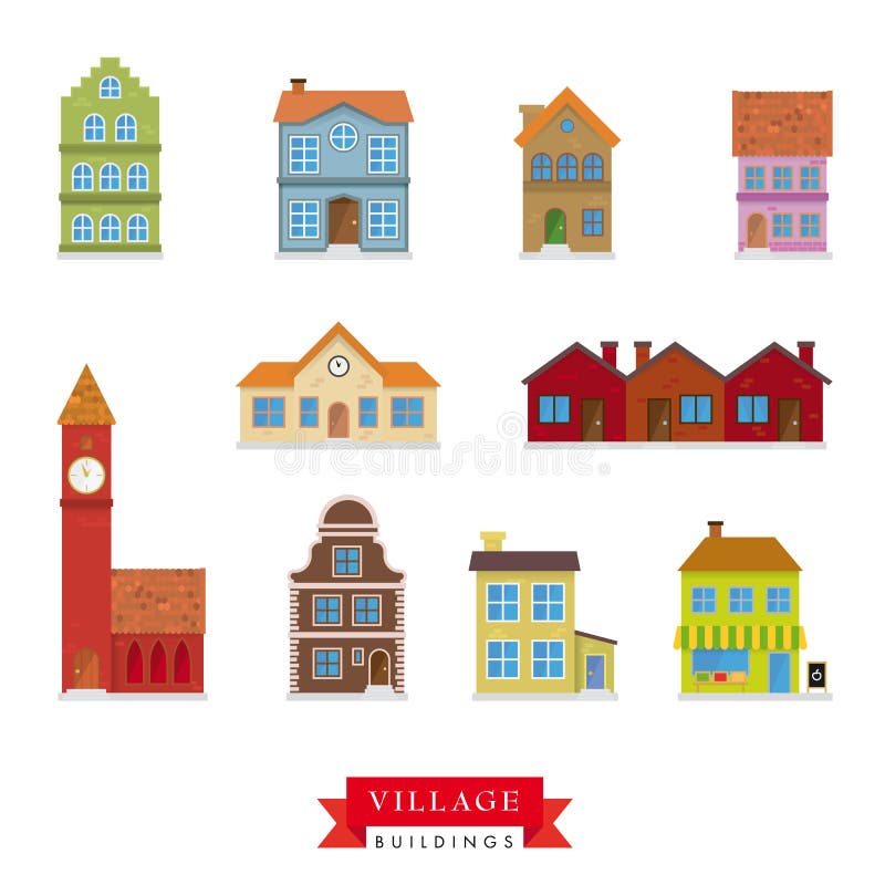 Old Village Buildings Vector Set Stock Vector - Illustration of gable ...