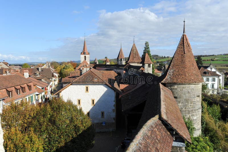 Old village of Murten stock image. Image of house, city - 55413465