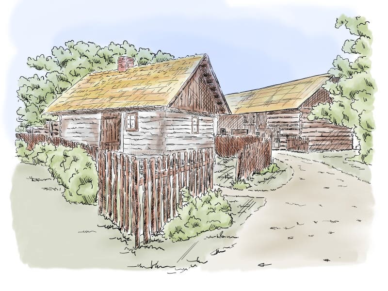 Old Village. Rural Landscape Stock Illustration - Illustration of ...