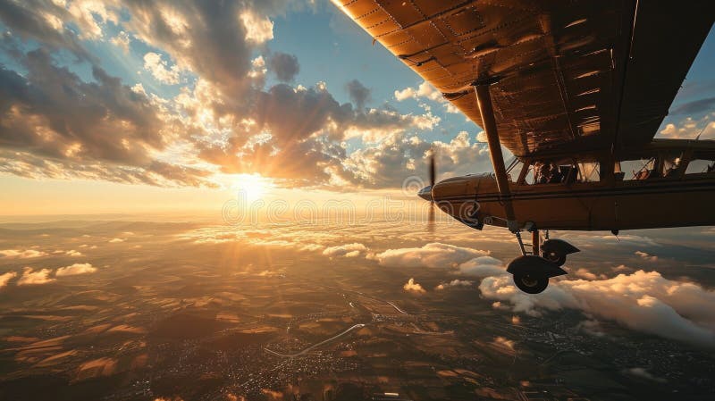 Old Vintage Airplane in the Sky at Sunset Stock Illustration ...