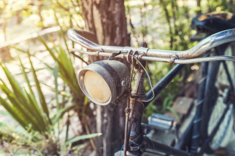 Old Vintage Bicycle and Light in Garden Stock Image - Image of garden ...