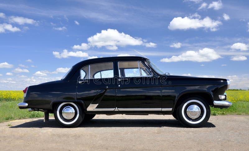 Old Vintage Black Car. Side View Stock Image - Image of outdoor ...