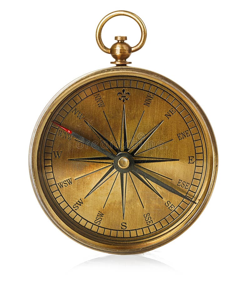 Old Vintage Brass Compass Isolated on a White Background. Stock Image ...