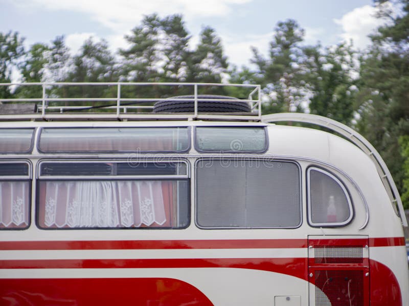 Old Vintage Bus for Camping with Red and White Colors Stock Image ...