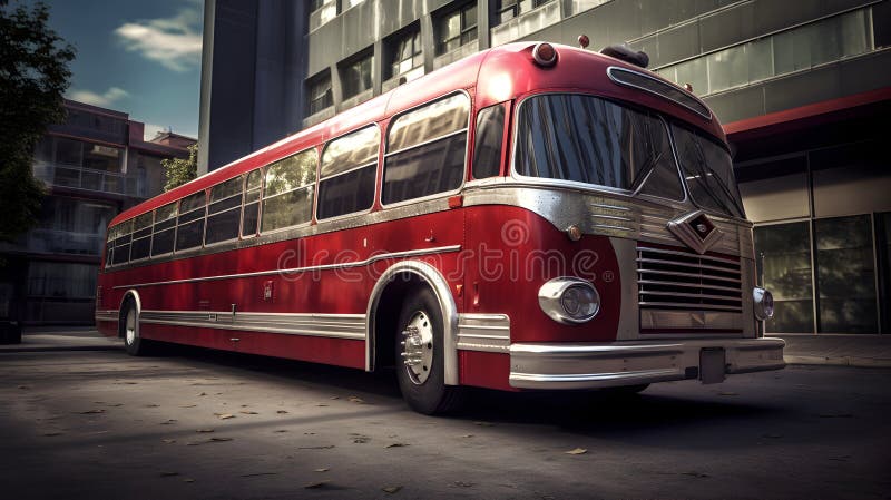 Old Vintage Bus on a Small City Road Stock Illustration - Illustration ...