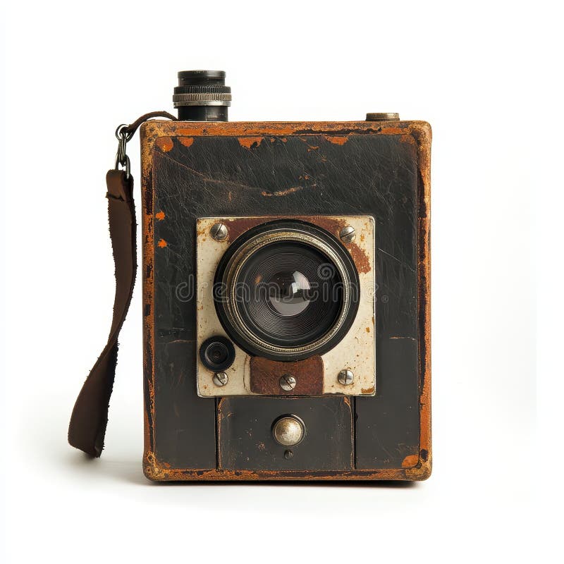 An Old Vintage Camera with a Worn Exterior and a Prominent Lens Stock ...