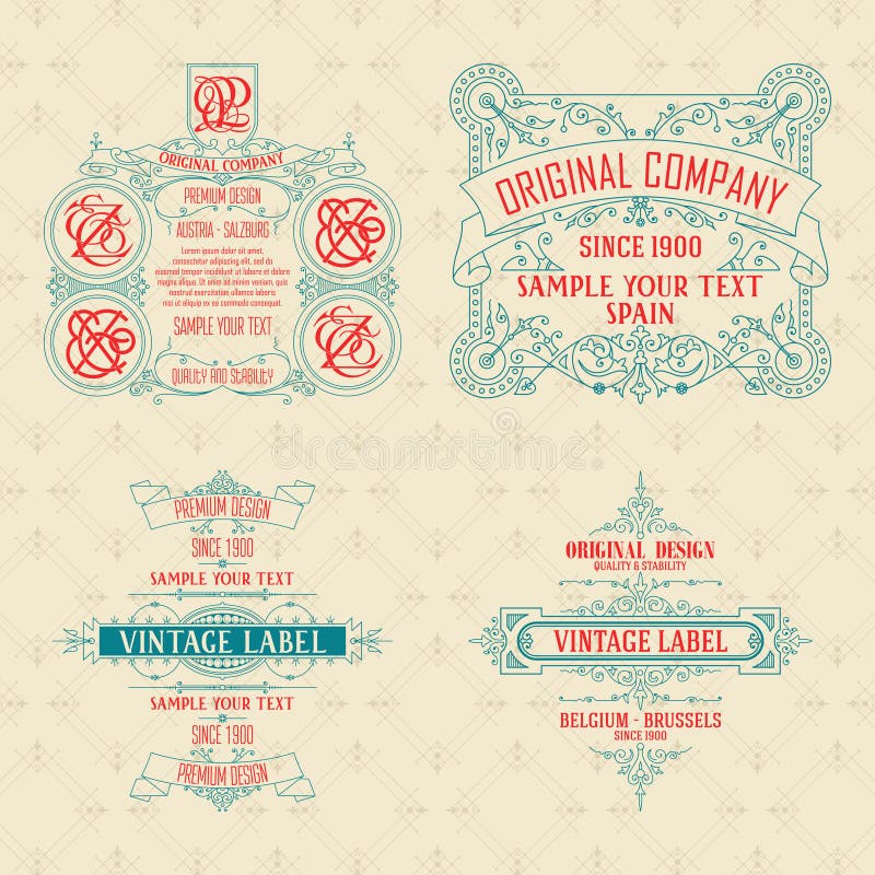 4 Old Vintage Card with Floral Ornament Stock Vector - Illustration of ...