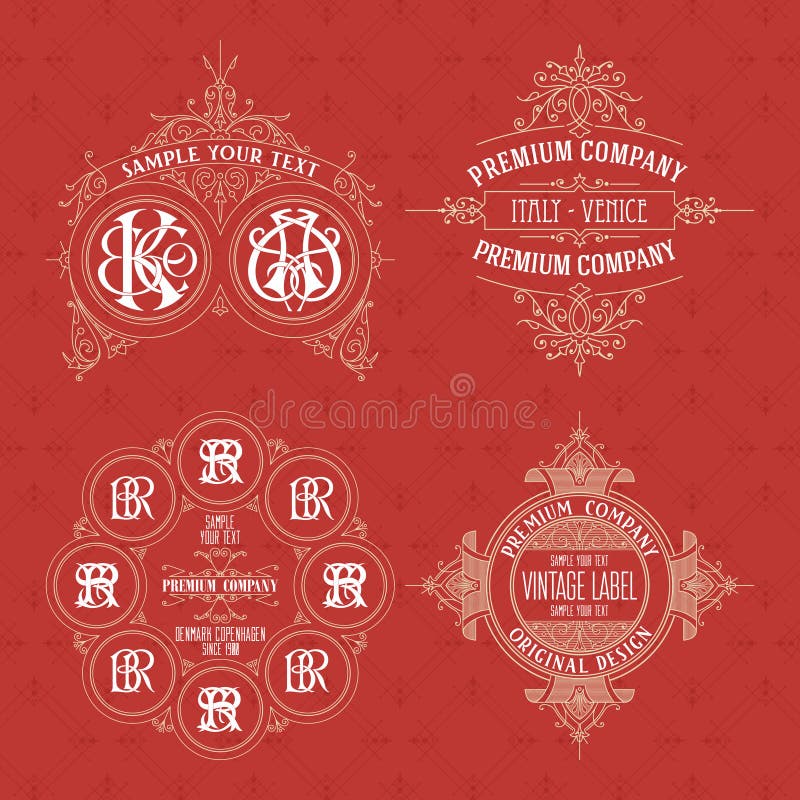 4 Old Vintage Card with Floral Ornament Stock Vector - Illustration of ...