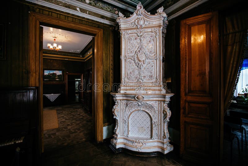 Old Vintage Ceramic Fireplace at Old Mansion Stock Photo - Image of ...