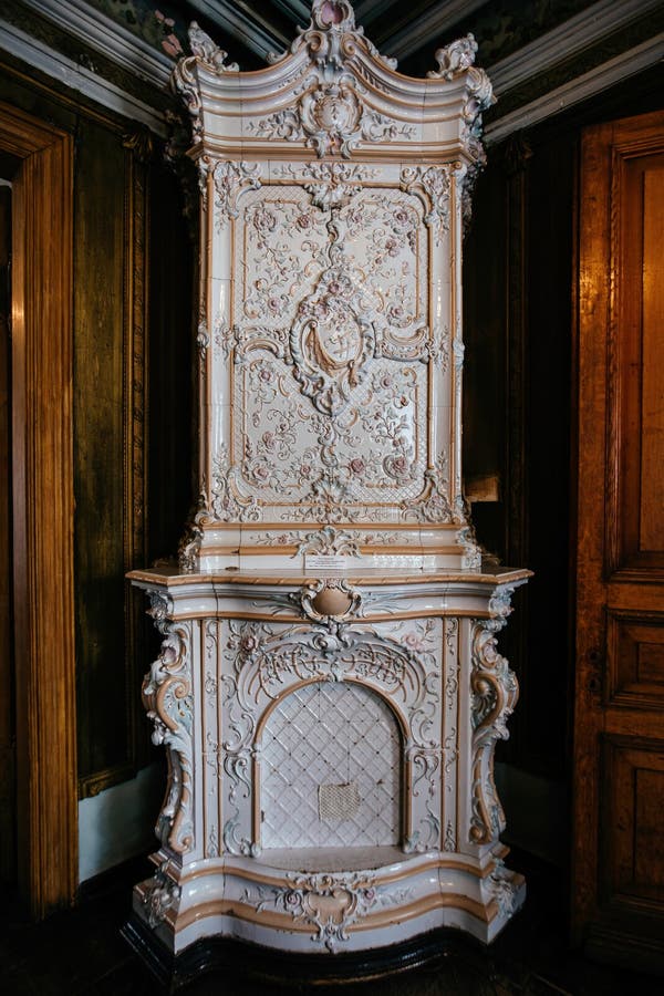 Old Vintage Ceramic Fireplace at Old Mansion Stock Image - Image of ...