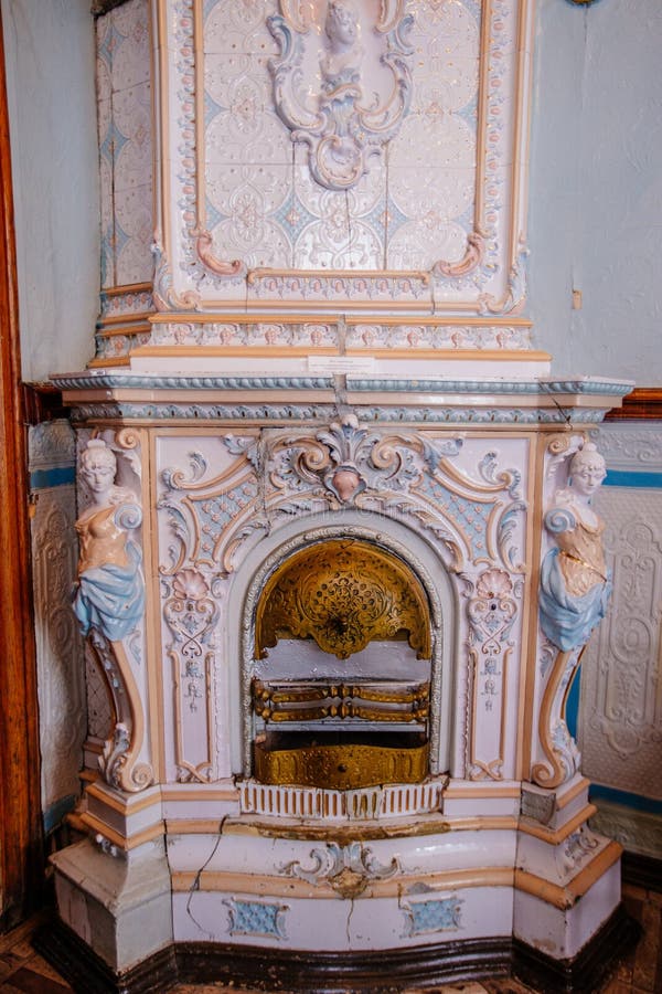 Old Vintage Ceramic Fireplace at Old Mansion Stock Image - Image of ...