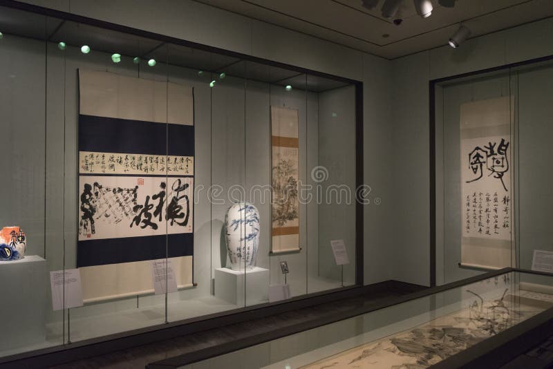 Vintage Ceramic Vase and Statue of Chinese Art on Display in Museum ...