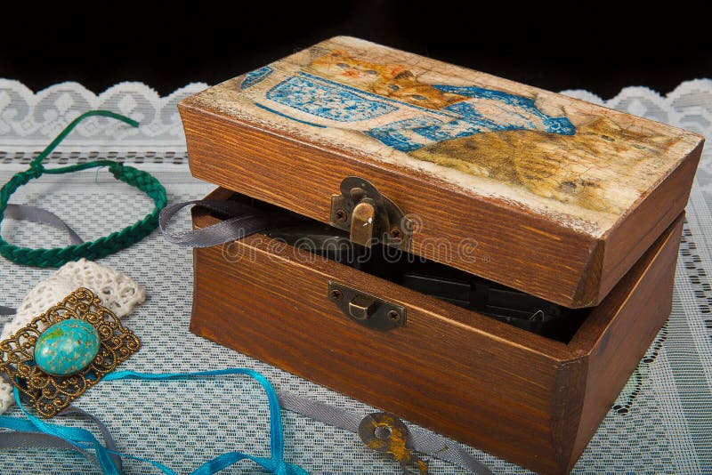 Old Vintage Chest of Patterns on the Tablecloth with Old Things Stock ...