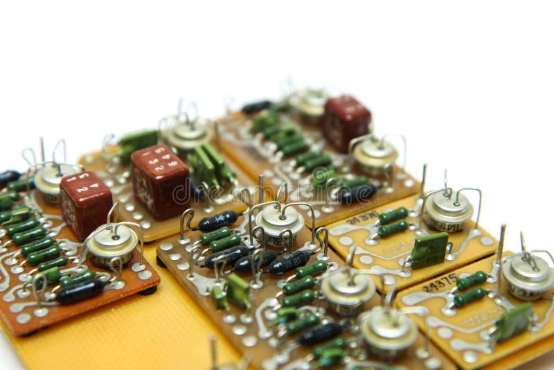 The Old Vintage Circuit Board with Several Electronic Components. Stock ...