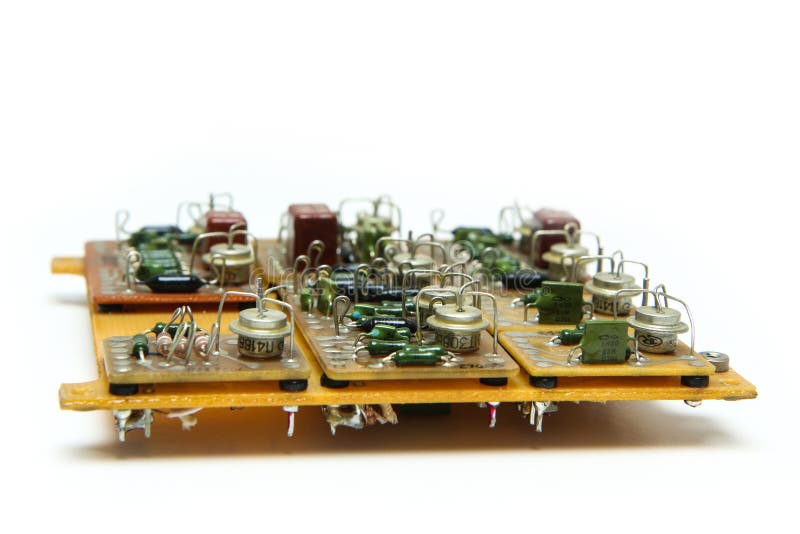 The Old Vintage Circuit Board with Several Electronic Components. Stock ...