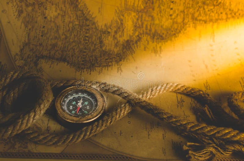Compass, Rope and Old Box on the Map Stock Image - Image of vintage ...