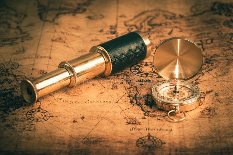 892 Vintage Telescope Compass Antique Map Stock Photos - Free & Royalty ...