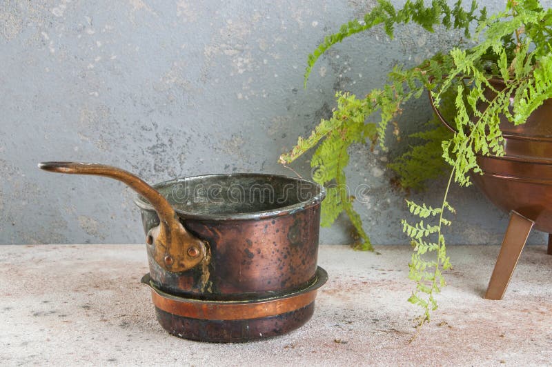Old vintage copper pot stock image. Image of background - 140384757