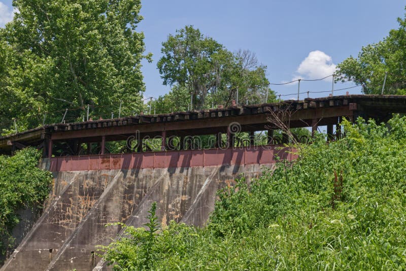 Old Vintage Dam and a Decommissioned Bridge Stock Image - Image of view ...