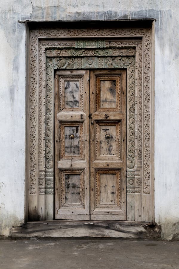 Old Vintage Door on Retro Wall Stock Image - Image of entrance, history ...