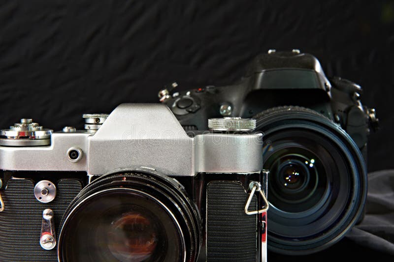 Old Vintage Film Camera and Digital One Stock Image - Image of digicam ...