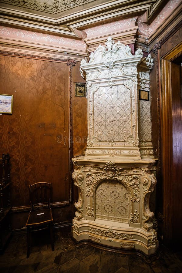 Old Vintage Fireplace with Ceramic Dutch Tiles at Old Mansion Stock ...