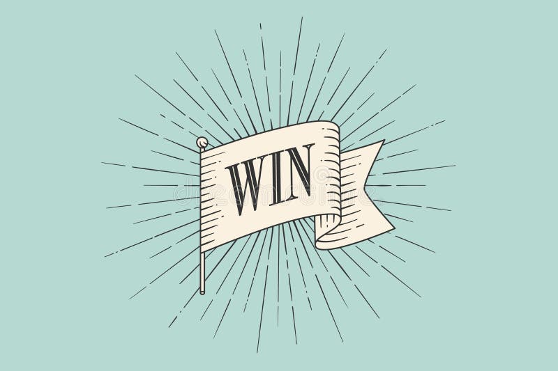 Old Vintage Flag with Linear Drawing of Rays, Inscription Win Stock ...