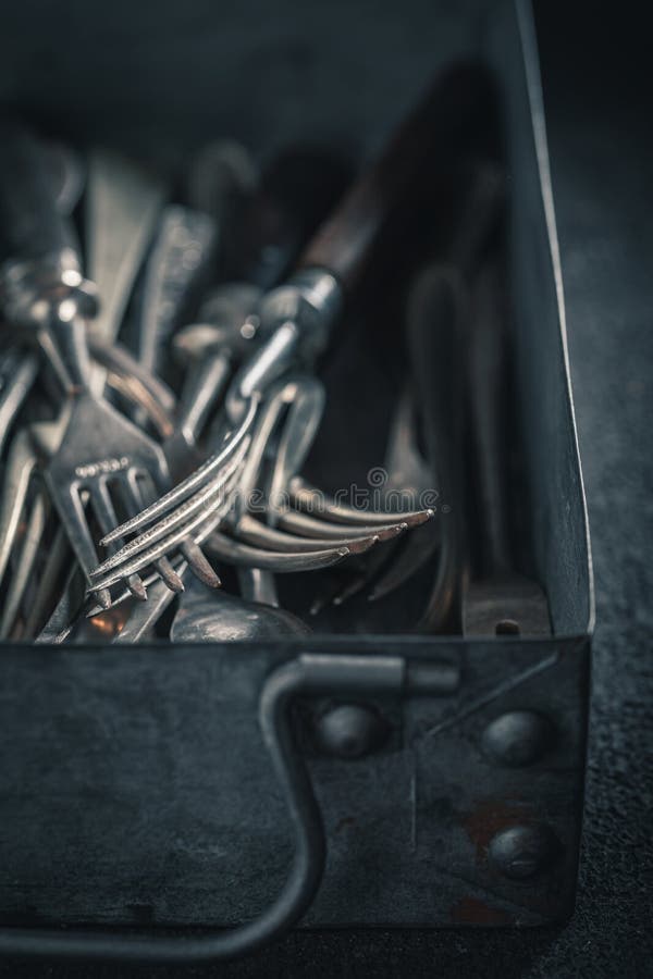 Old Vintage Forks in a Rustic Box Stock Photo - Image of used, utensils ...